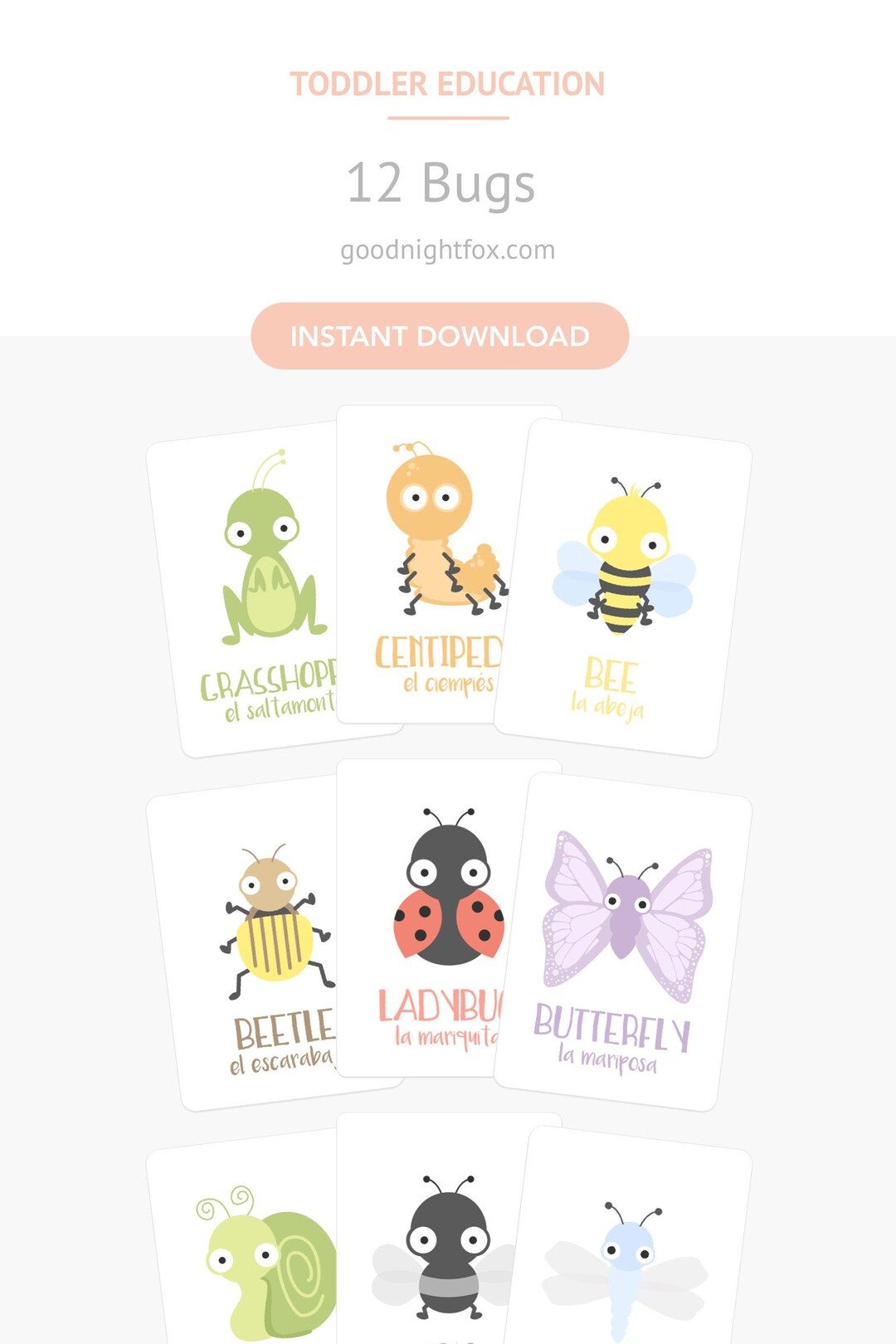 Spanish Bugs Flashcards, Bilingual Kids Learning Game (digital Download ...