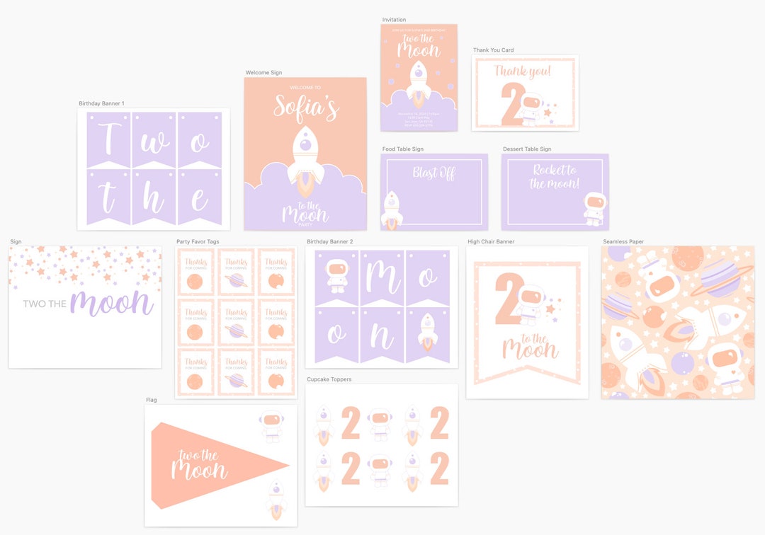 Two the Moon Second Birthday Party Printable Party Decorations for Girl ...