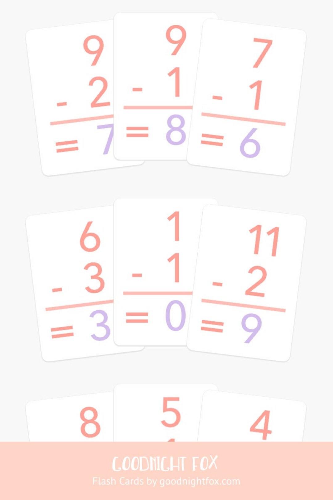 Basic Subtraction Flash Cards, Math Flash Cards, Toddler Math, First ...