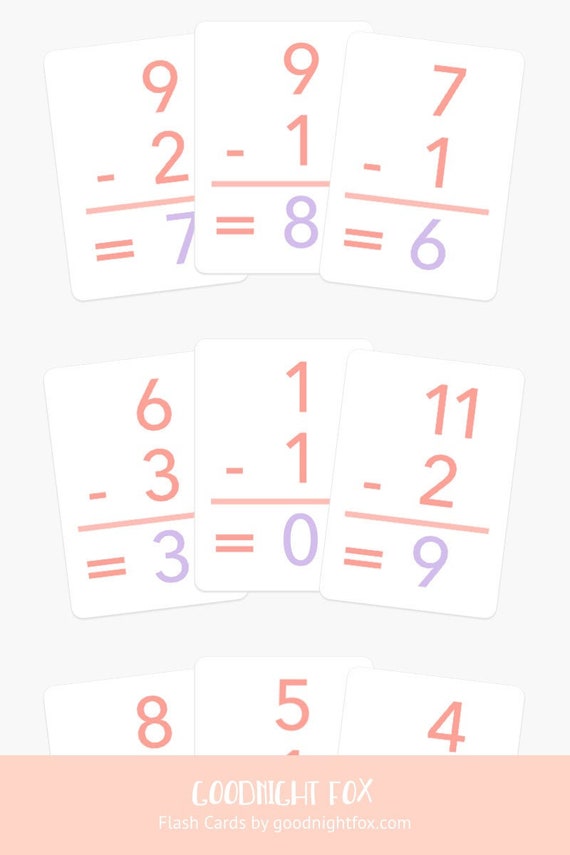 Basic Subtraction Flash Cards Math Flash Cards Toddler Math - Etsy