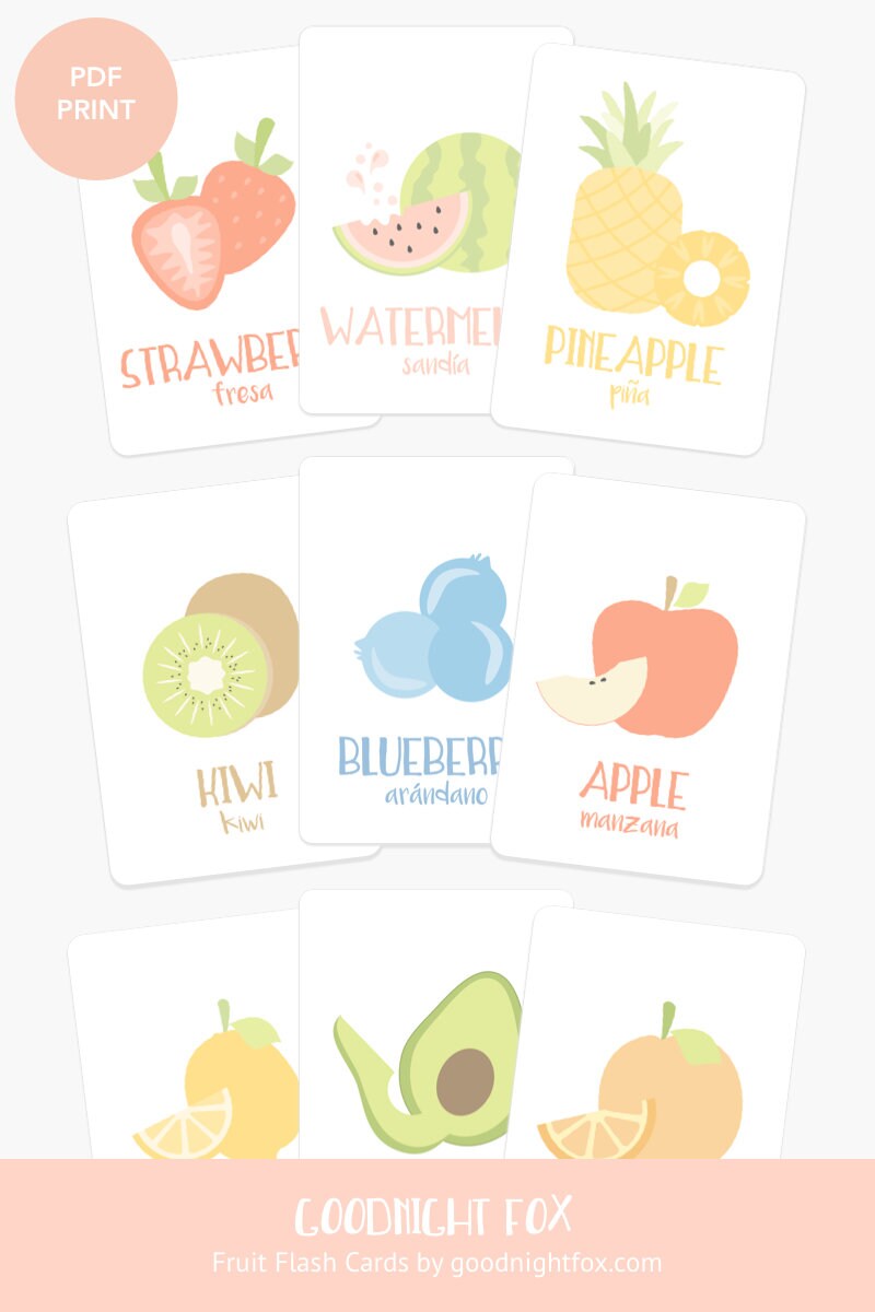 Fruit Flashcards Toddler Printables Preschool Curriculum - Etsy