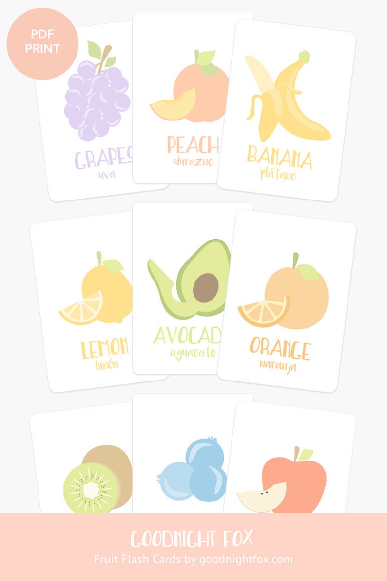 Fruit Flashcards Toddler Printables Preschool Curriculum - Etsy