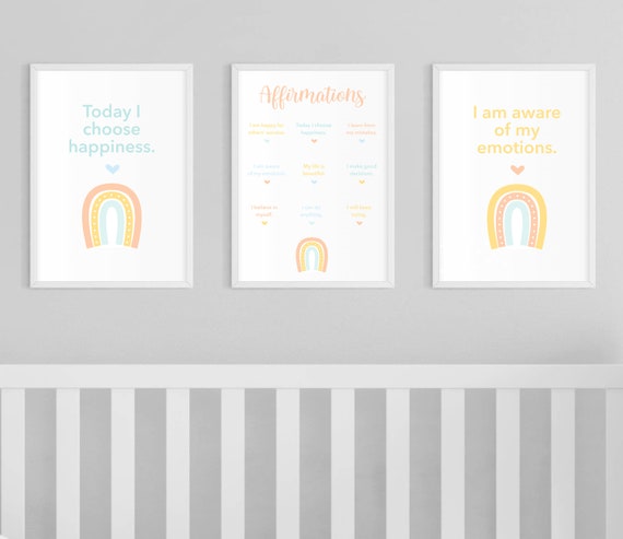 Affirmations Poster Modern Rainbow Playroom Art Toddler Girl - Etsy
