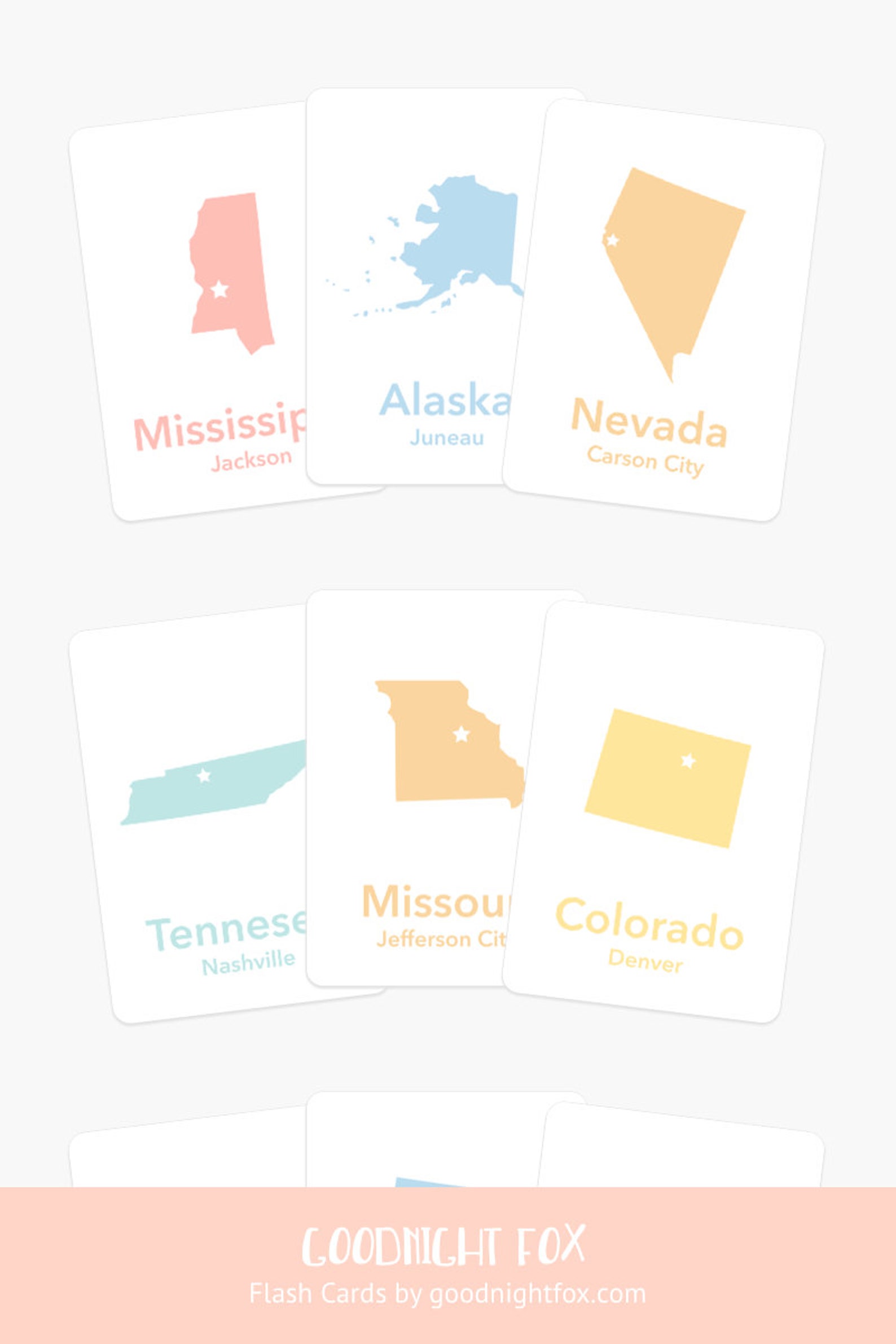 50 States Flash Cards United States Learning Flash Cards US - Etsy