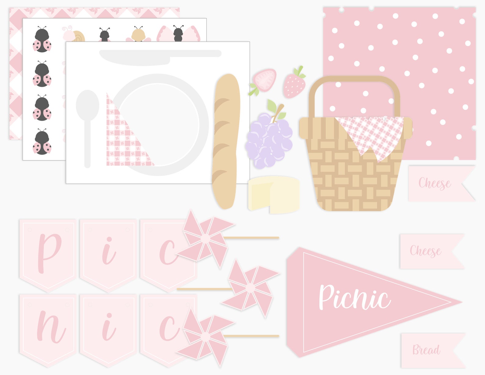 Picnic Printable Dramatic Play Set and Kite Pinwheel - Etsy
