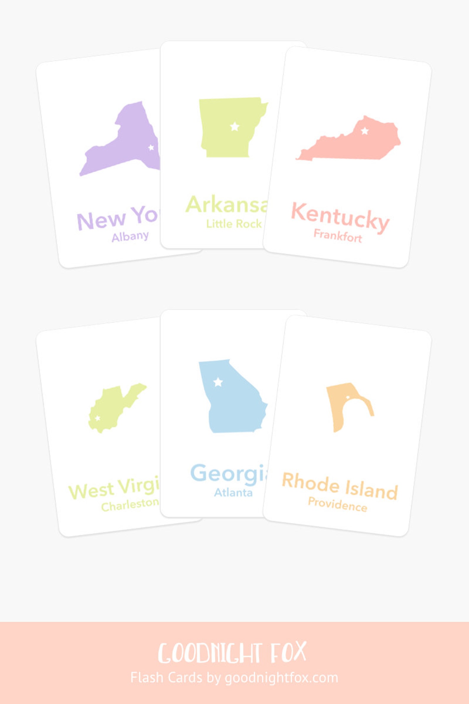 50 States Flash Cards United States Learning Flash Cards US - Etsy