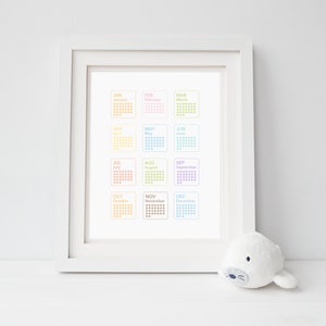 Yearly Calendar Montessori Playroom Poster Daycare Decor Homeschool Art ...