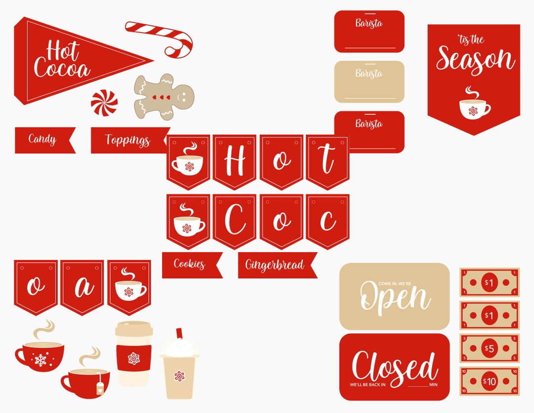 Hot Cocoa White & Red, Digital Download, Hot Chocolate Themed Winter ...