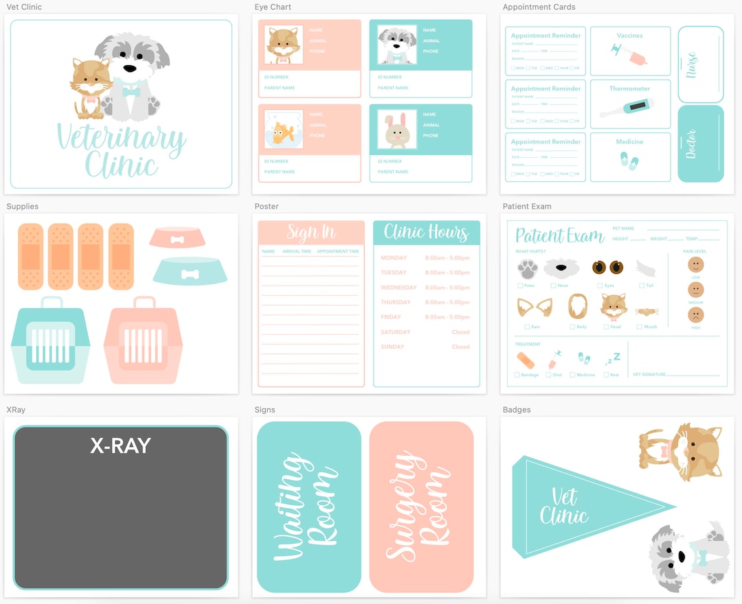 Veterinary Clinic Printable Pretend Play Kit for Kids - Etsy