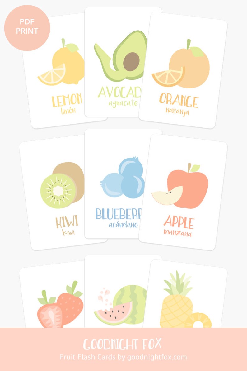 Fruit Flashcards Toddler Printables Preschool Curriculum - Etsy