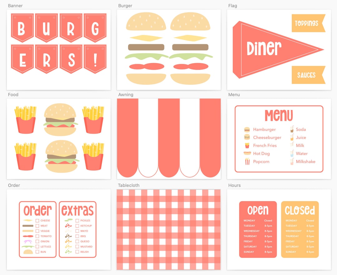 Burger Diner Dramatic Play & Printable Worksheets - Etsy