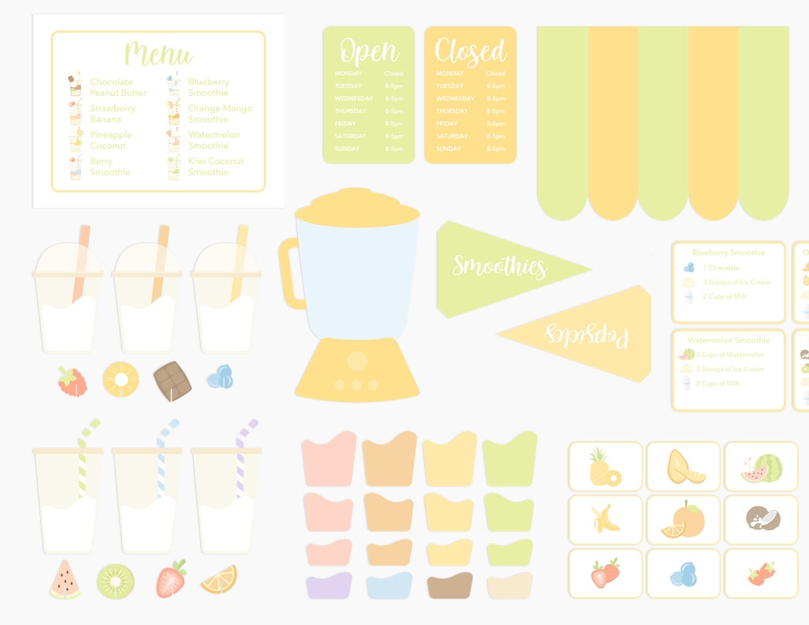 Smoothie Shop Dramatic Play & Printable Worksheets - Etsy