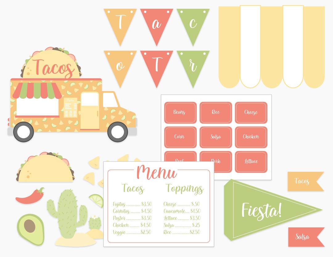 Taco Truck Printable Dramatic Play Set and Cinco De Mayo Decor Bundle ...