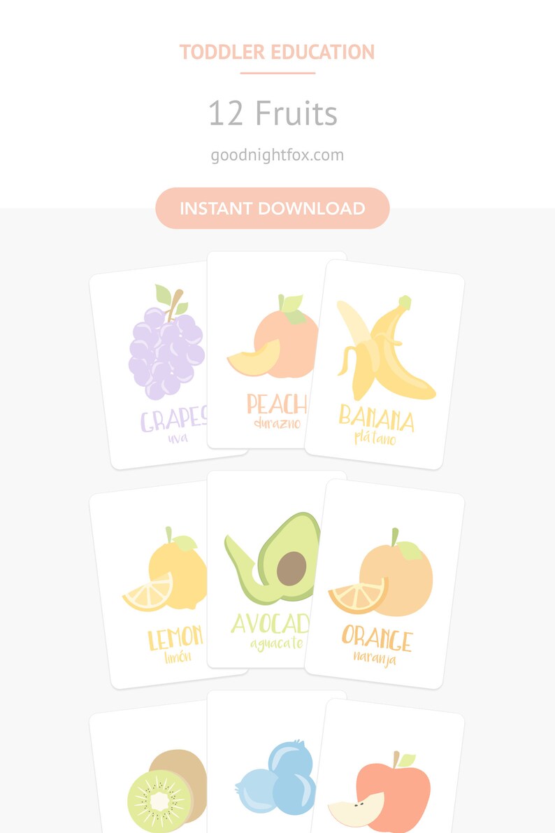 Fruit Flashcards Toddler Printables Preschool Curriculum - Etsy