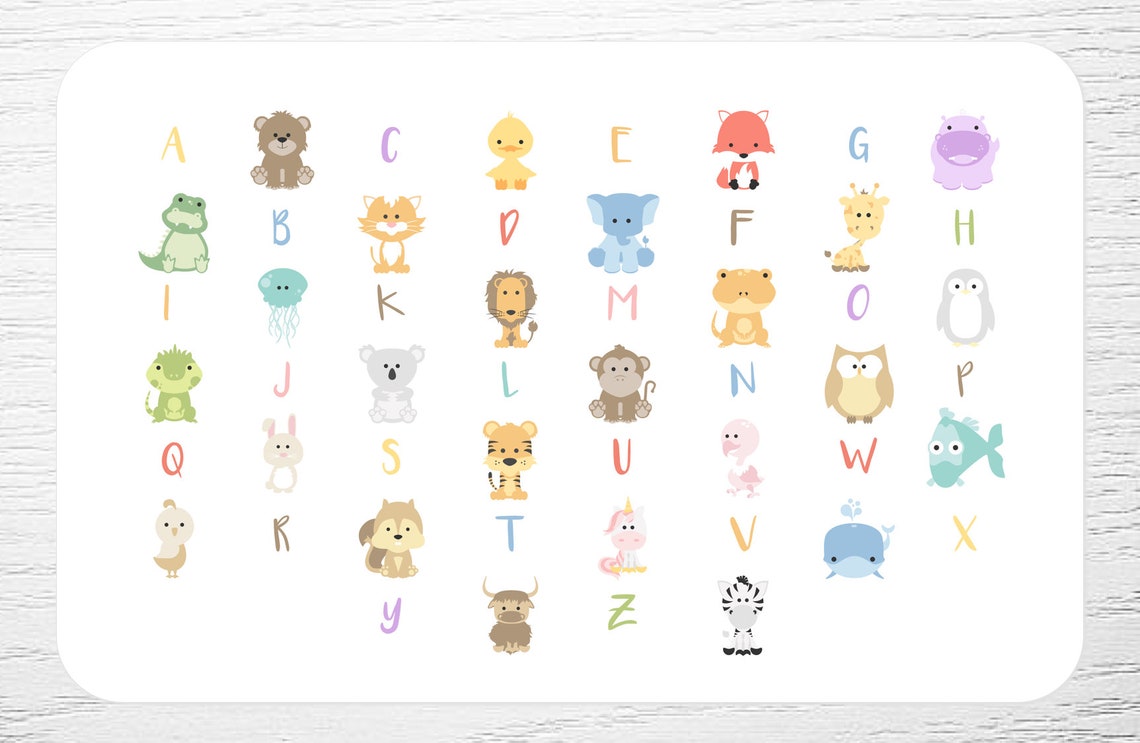 Woodland Forest Animal Personalized Alphabet Placemat Gift - Etsy