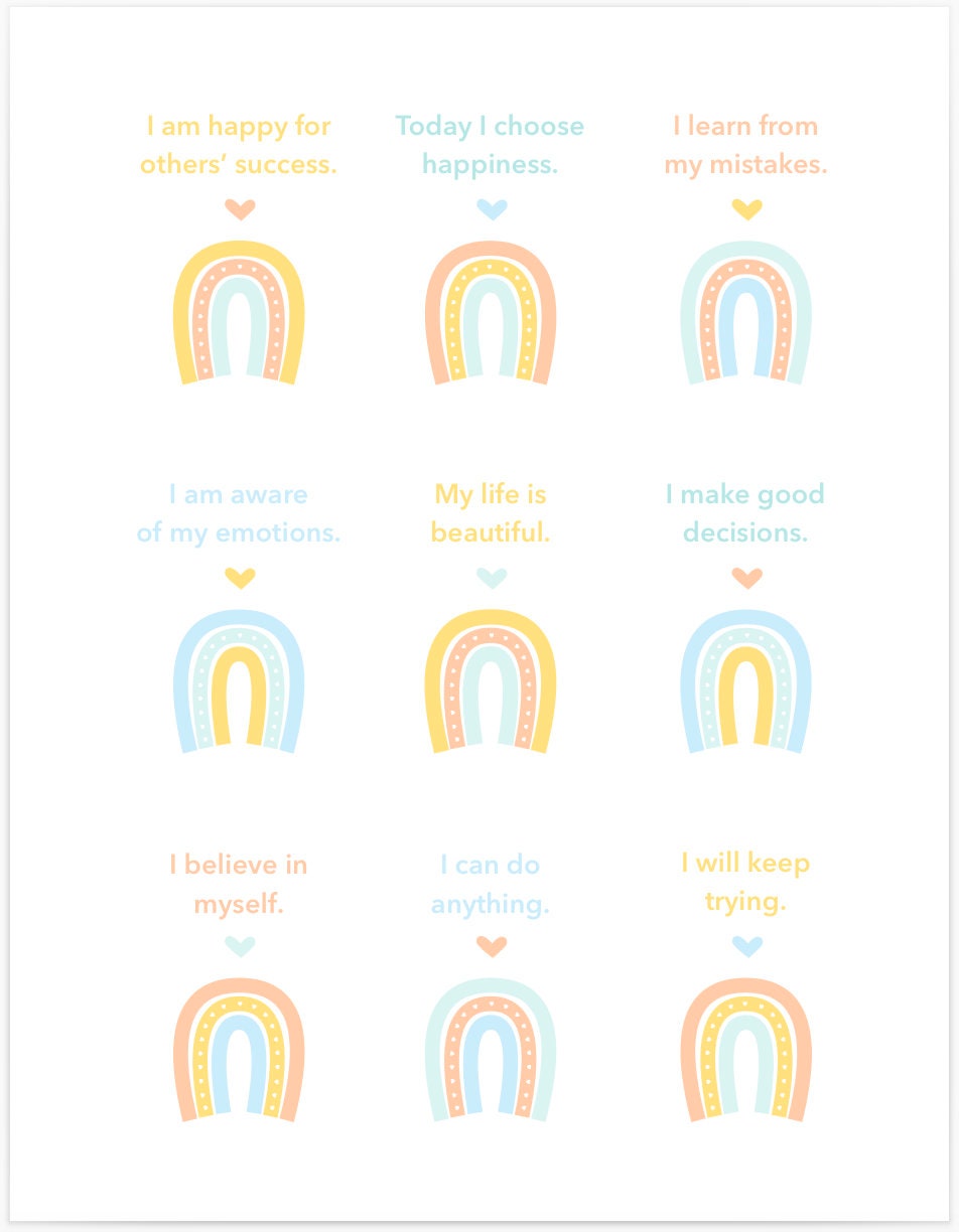 Affirmations Poster, Modern Rainbow Playroom Art, Toddler Girl Room ...
