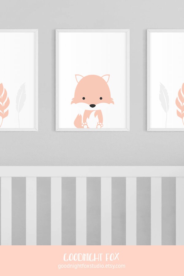Fox Nursery Fox and Feathers Coral Nursery Mint Nursery - Etsy