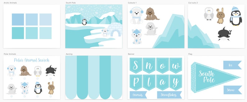 Polar Arctic Animals, Digital Download, White & Blue Snow Themed Winter ...