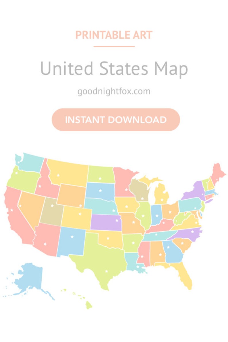 United States Printable Map Playroom Printables Montessori | Etsy