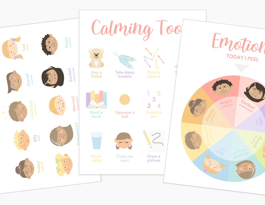 Emotions Poster Set of 3 for Your Playroom Calming Corner or Preschool ...