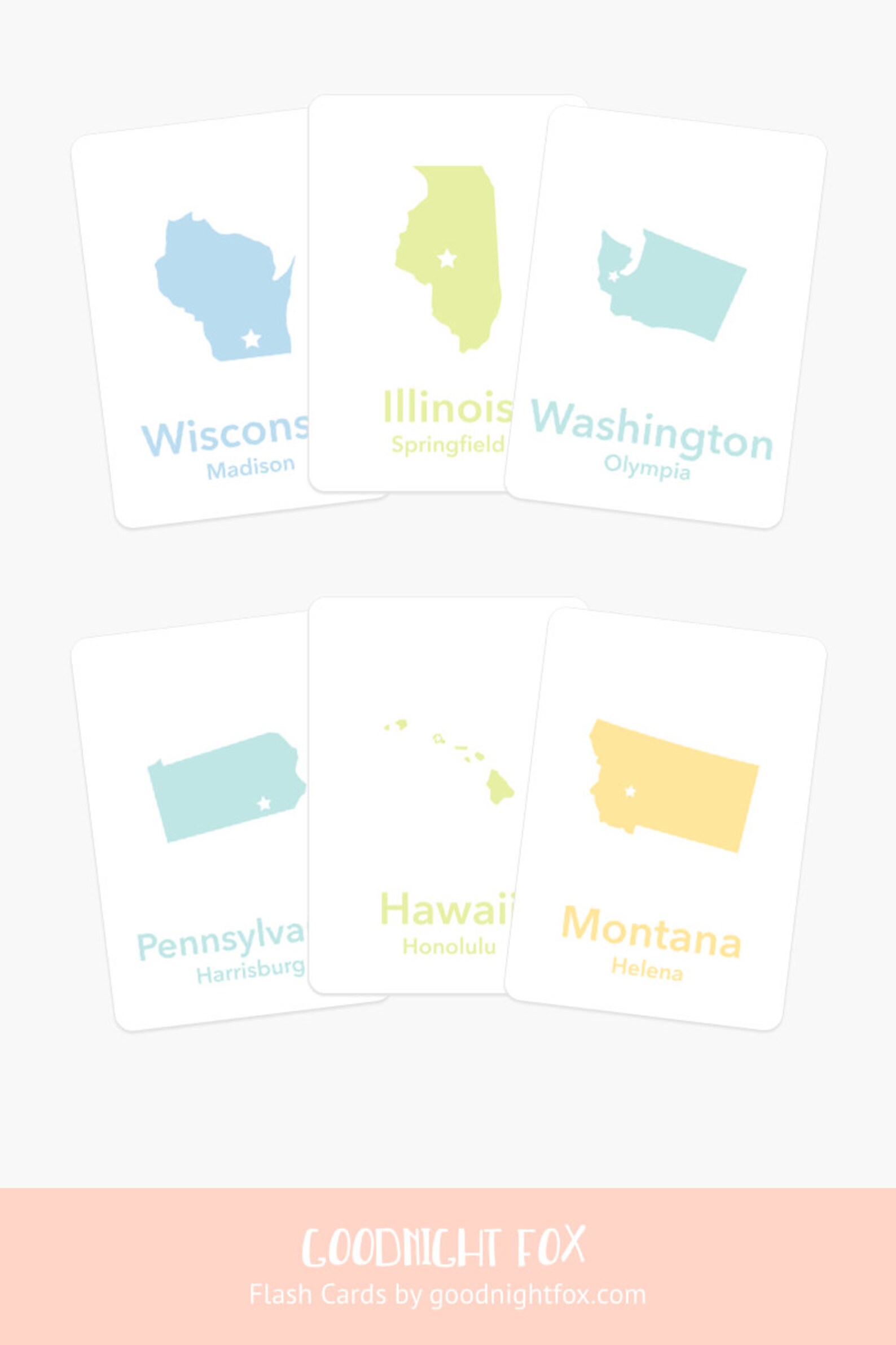 50 States Flash Cards United States Learning Flash Cards US - Etsy