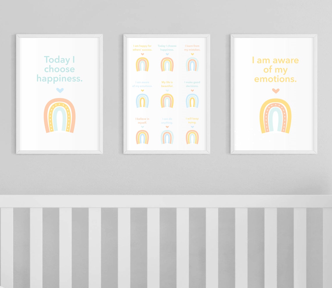 Affirmations Poster Modern Rainbow Playroom Art Toddler girl | Etsy