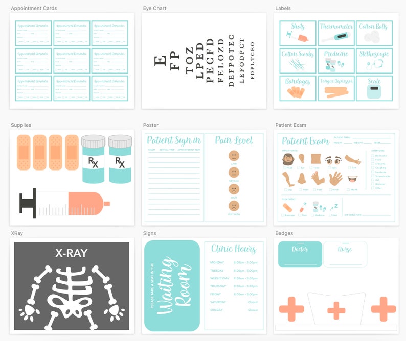 Doctor's Office Printable Dramatic Play Set and Sensory Bin Accessories ...
