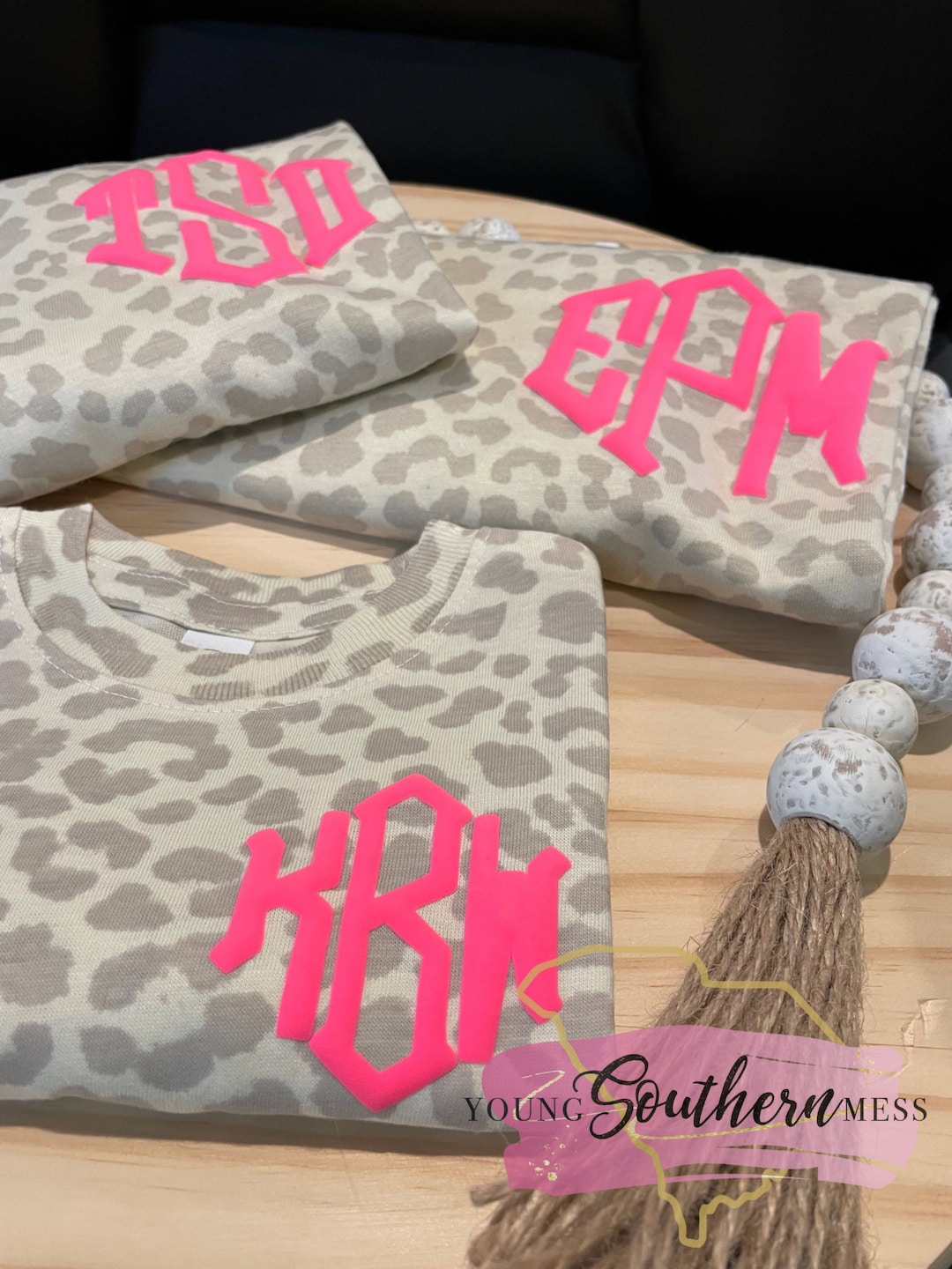 Natural Leopard Puff Monogram T-shirt - Etsy