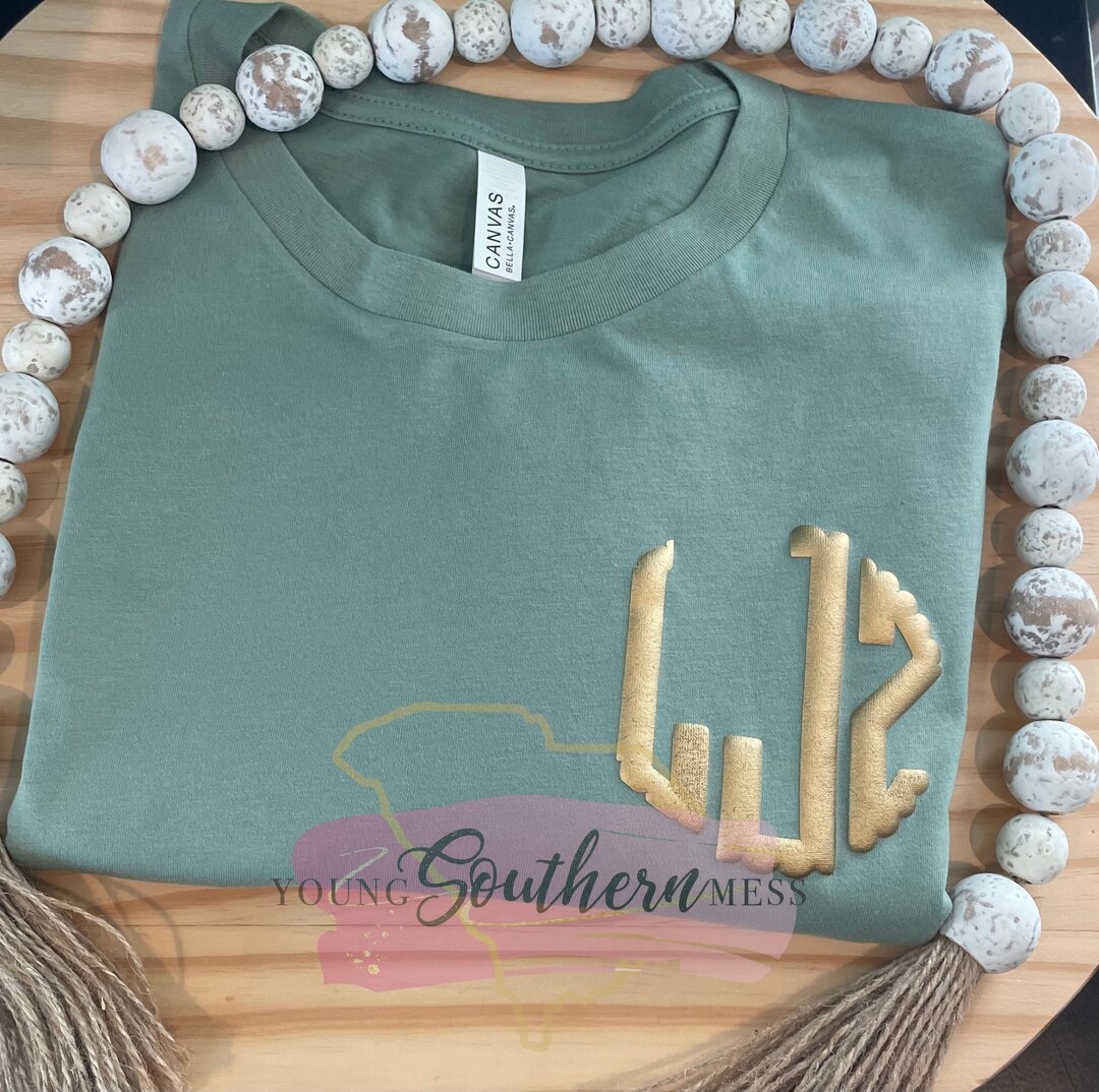 Gold Puff Monogram T-shirt, Metallic Gold Monogram, Fall Monogram Shirt ...