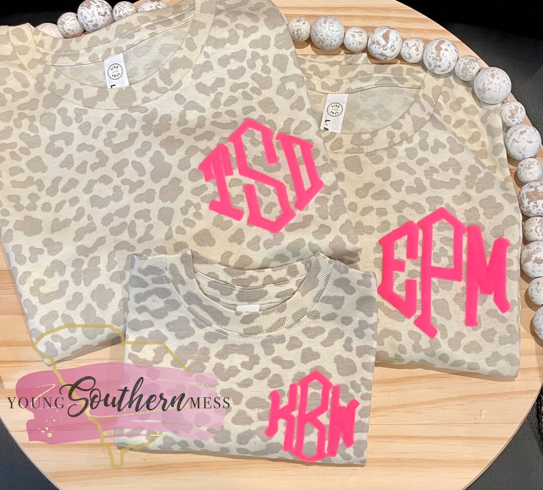 Natural Leopard Puff Monogram T-shirt - Etsy