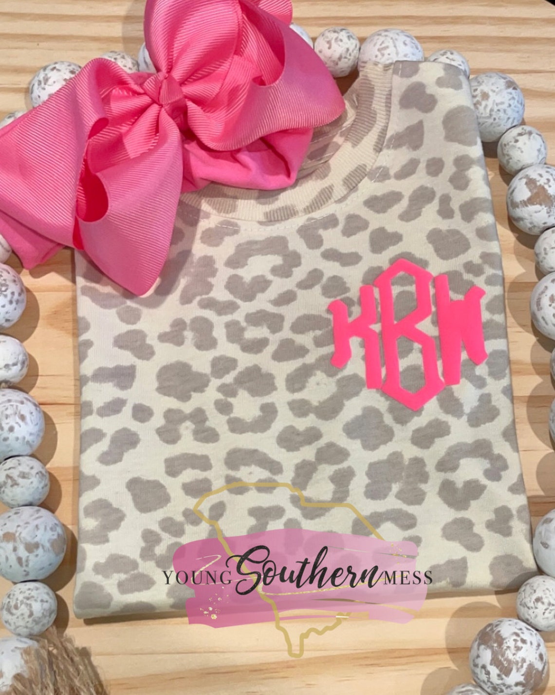 Natural Leopard Puff Monogram T-shirt - Etsy