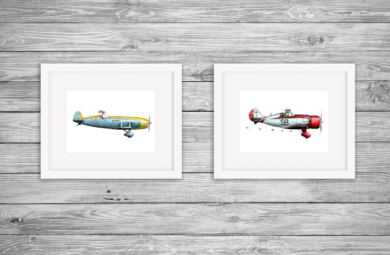 Vintage Airplane With Turtle Pilot Watercolor Artwork Print Boys ...
