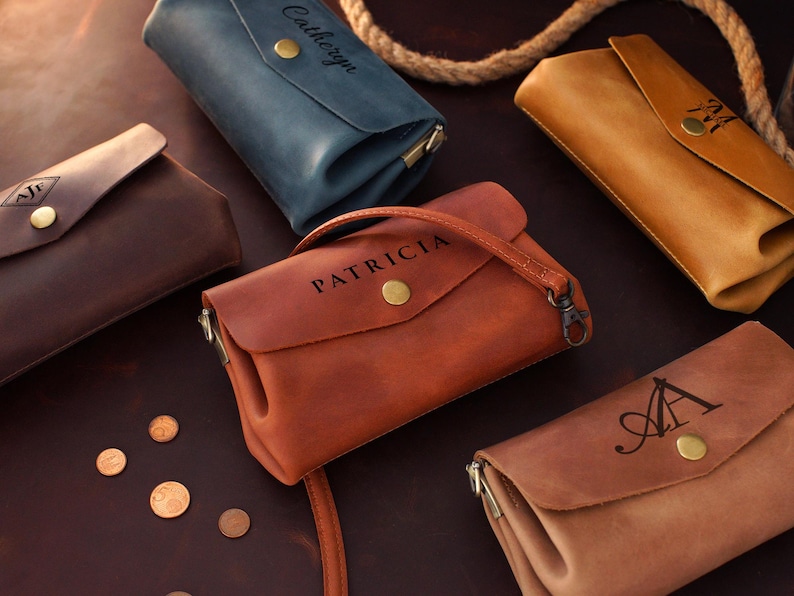 Leather Minimalist Bag With Compartments, Personalized Crossbody Bag ...