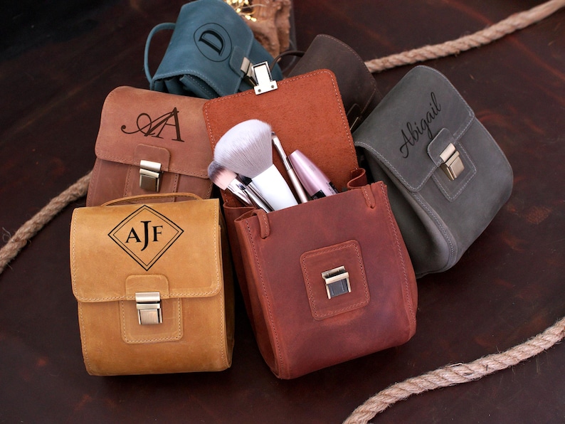 Custom Leather Dopp Kit for Women, Engraved Travel Cosmetic Organizer ...