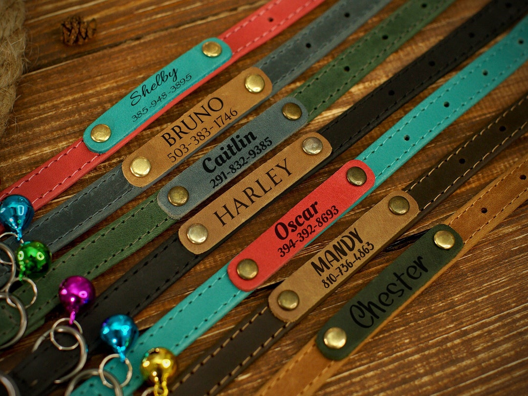 Custom Leather Cat Collar, Soft Cat Collar With Leather ID Tag ...