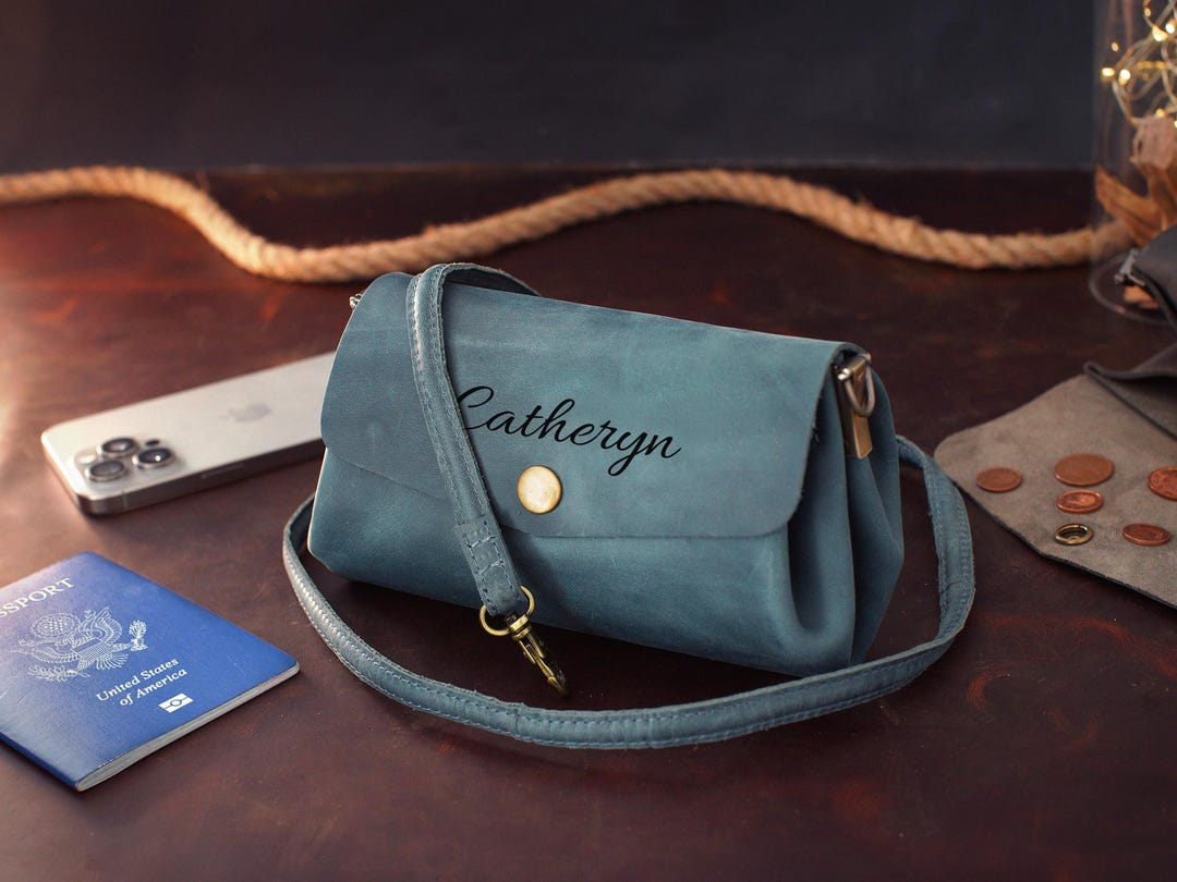 Personalized Leather Crossbody Purse, Custom Mini Bag With Name, Small ...