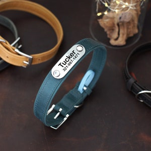Genuine Leather Dog Collar With Metal ID Tag, Custom Pet Collar for Boy ...