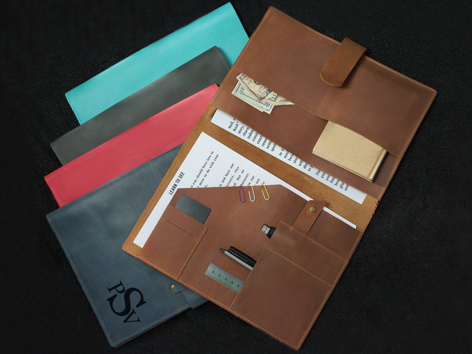 Personalized Leather Portfolio 7 Colors Available Custom | Etsy