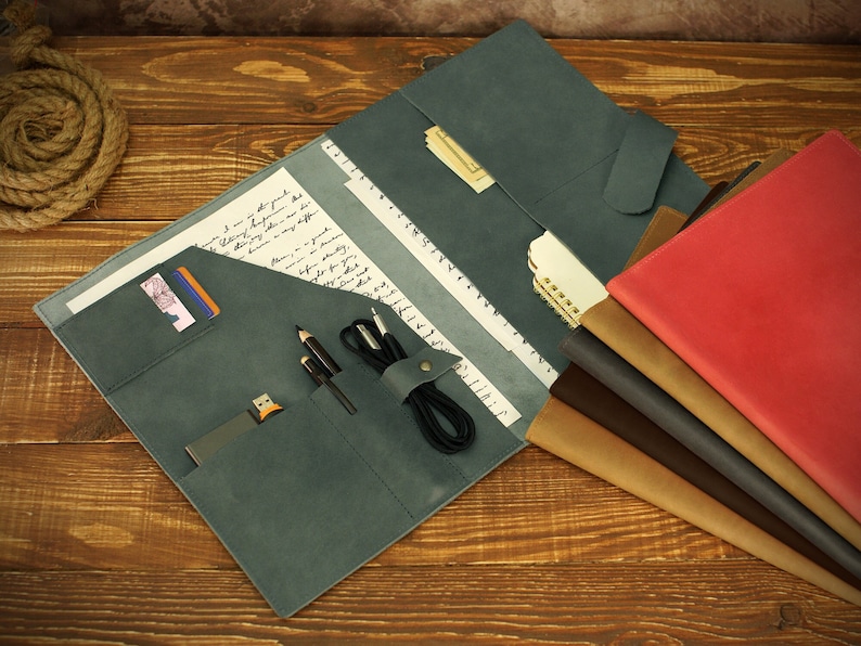 Personalized Leather Portfolio 7 Colors Available Custom - Etsy
