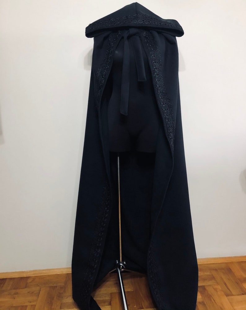 Black Wool Hooded Cloak With Lace Wool Hooded Coat Lace - Etsy