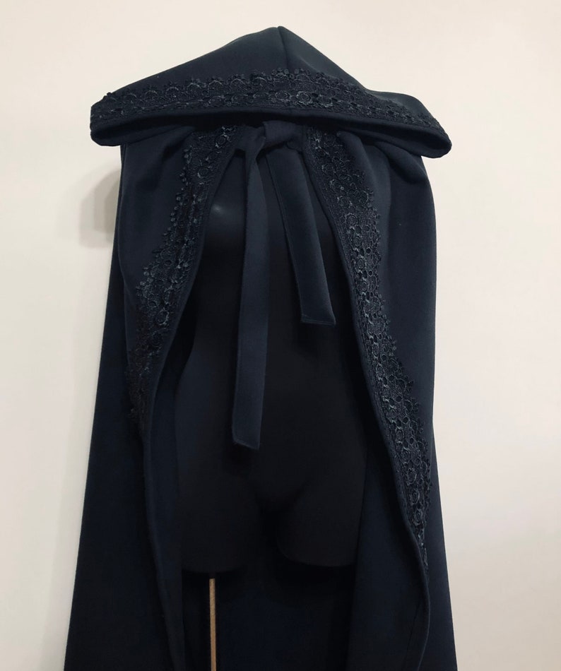 Black Wool Hooded Cloak With Lace Wool Hooded Coat Lace - Etsy