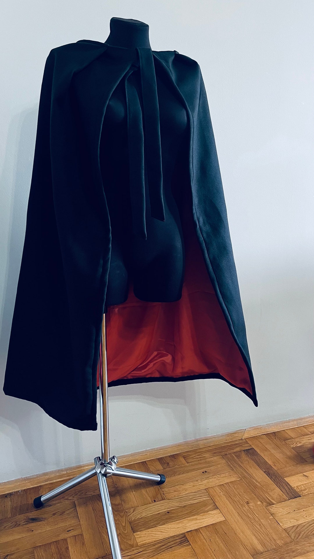 Black Wool Cape With Lining, Wool Cloak Lined, Midi Wool Cloak, Short ...