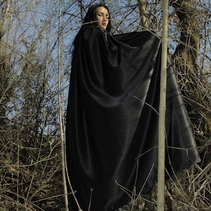 Black Witch Cloak, Wizard Cloak, Warlock Сloak, Wide Hooded Fantasy ...