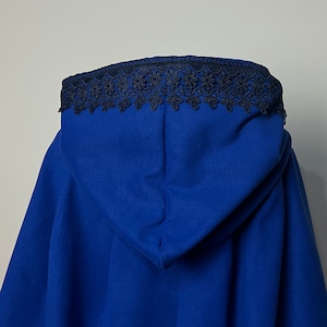 Electric Blue Wool Cape With Lace, Wool Capelet With Lace, Spring Cape ...
