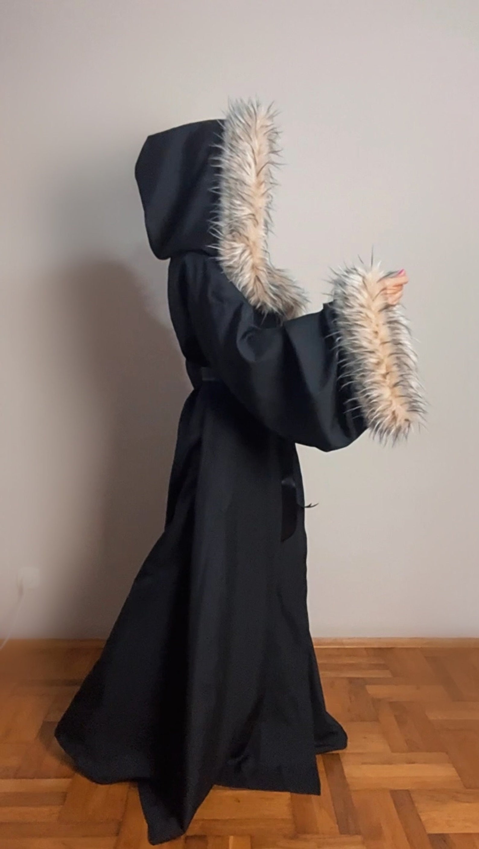 Hooded Robe With Fur, Witcher Robe, Cosplay Robe, Ceremonial Robe, Grim ...