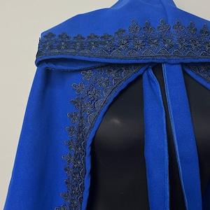 Electric Blue Wool Cape With Lace, Wool Capelet With Lace, Spring Cape ...