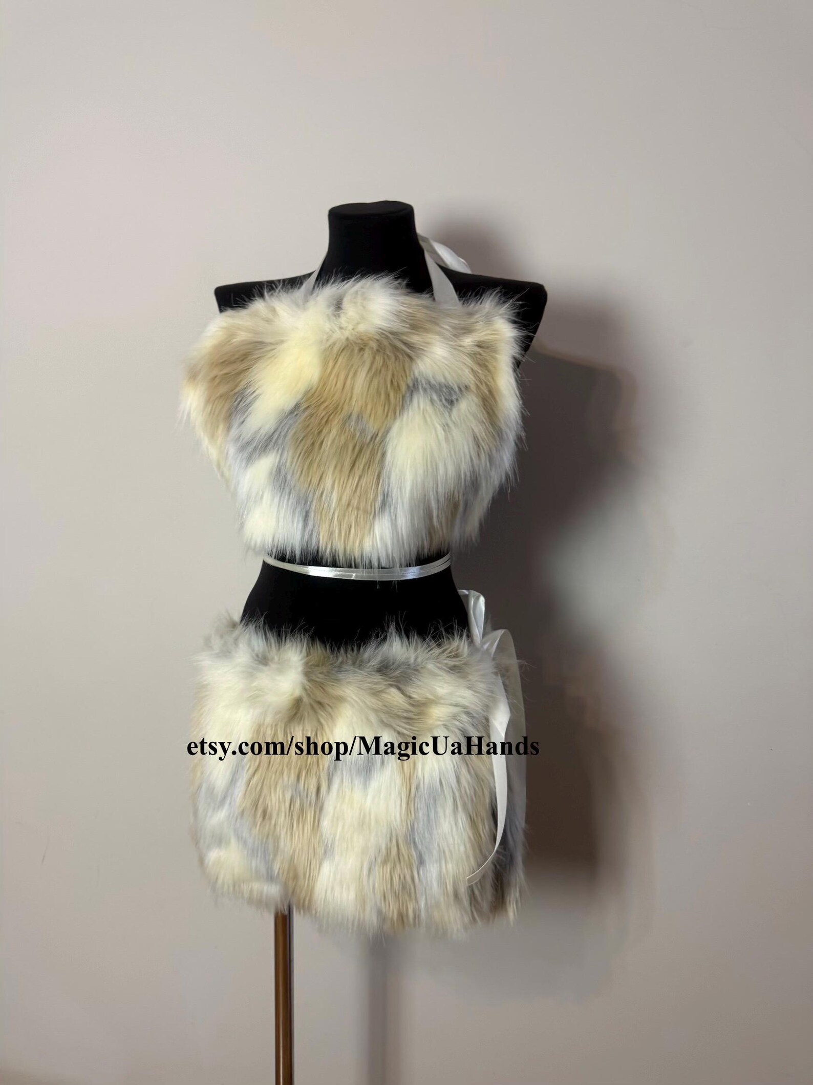 Faux Fur Larp Costume, Vegan Fur Skirt, Fake Fur Skirt Halter Top ...