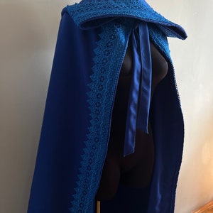Blue Wool Hooded Cloak With Lace, Royal Blue Wool Hooded Cloak, Wool ...