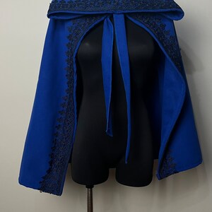 Electric Blue Wool Cape With Lace, Wool Capelet With Lace, Spring Cape ...