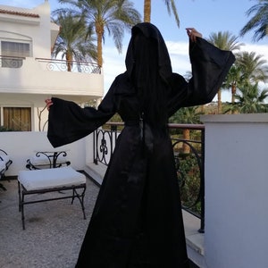Satin Black Robe, Grim Reaper Costume, Ceremonial Robe, Wizard Tunic ...